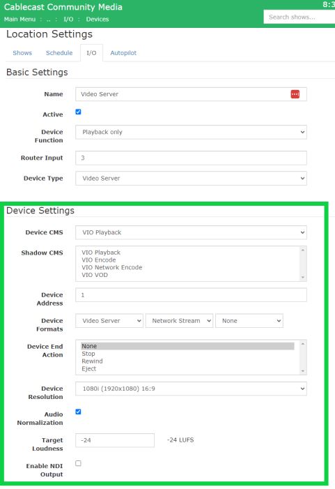 Setting Video Server Output Resolution